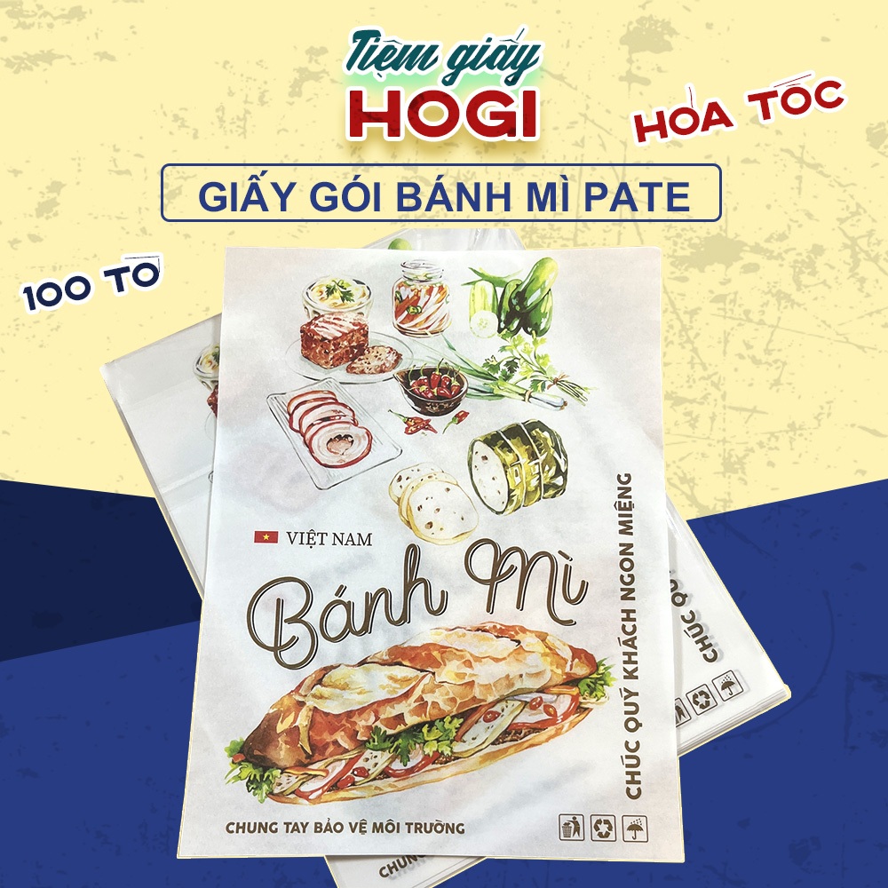 100 tờ giấy gói bánh mì pate HOGI, giấy gói bánh, thực phẩm, sandwich ...
