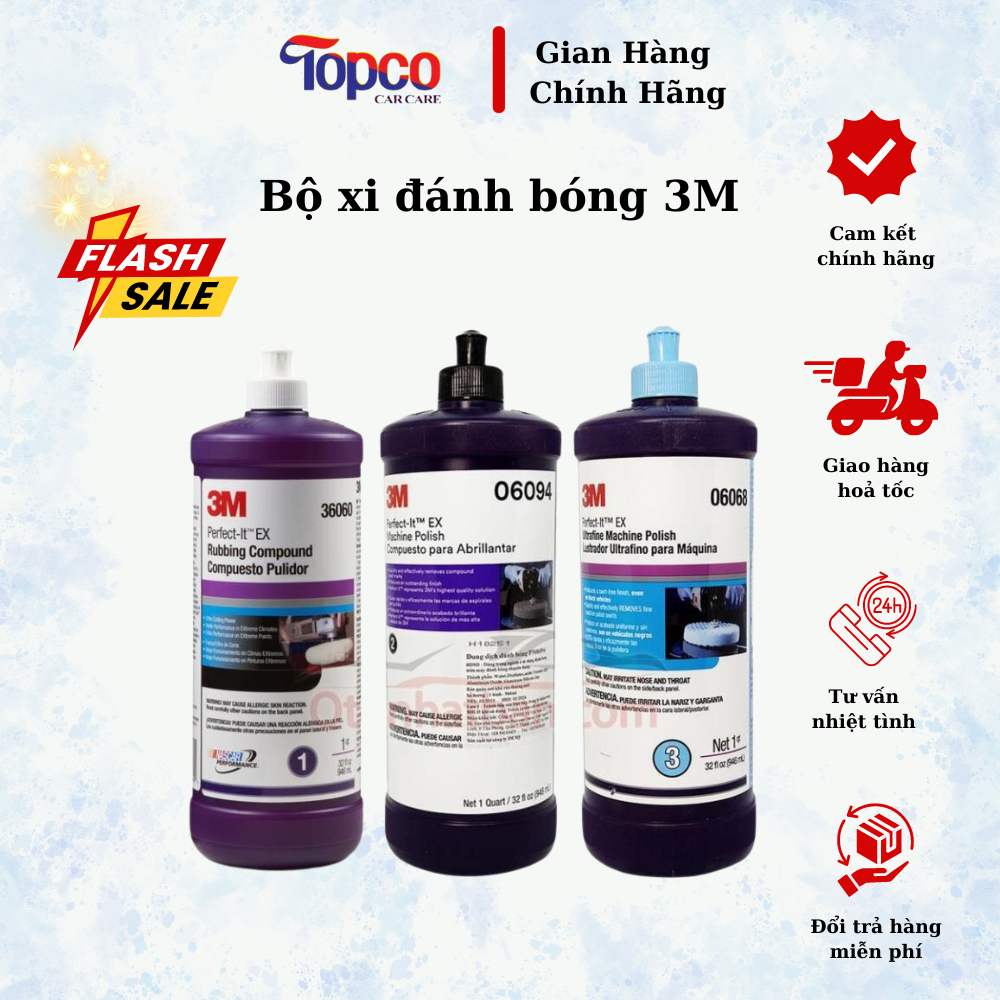 "Bộ xi đánh bóng 3M 946ml, gồm các bước 1, 2, 3: Phục hồi nhanh chóng và tạo độ bóng lấp lánh ...