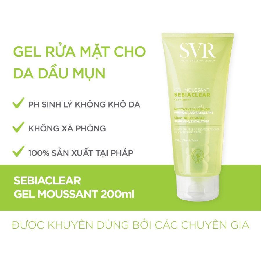 Sữa Rửa Mặt SVR (SRM SVR), Sữa rửa mặt SVR xanh Dành cho da dầu mụn Gel ...