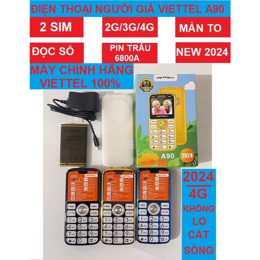 ĐIỆN THOẠI NGƯỜI GIÀ VIETTEL A90 4G[ NEW 2024], 2 SIM, PIN TRÂU 6800A, SÓNG KHOẺ, MÀN TO RÕ, ÂM ...