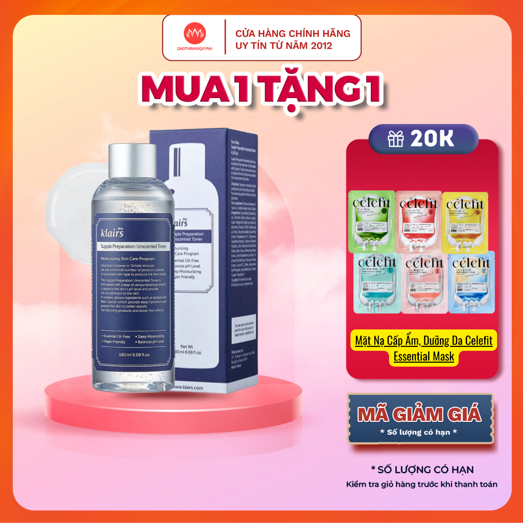 Toner không mùi Klairs nước hoa hồng dưỡng ẩm da 180ml - 30ml Dear ...