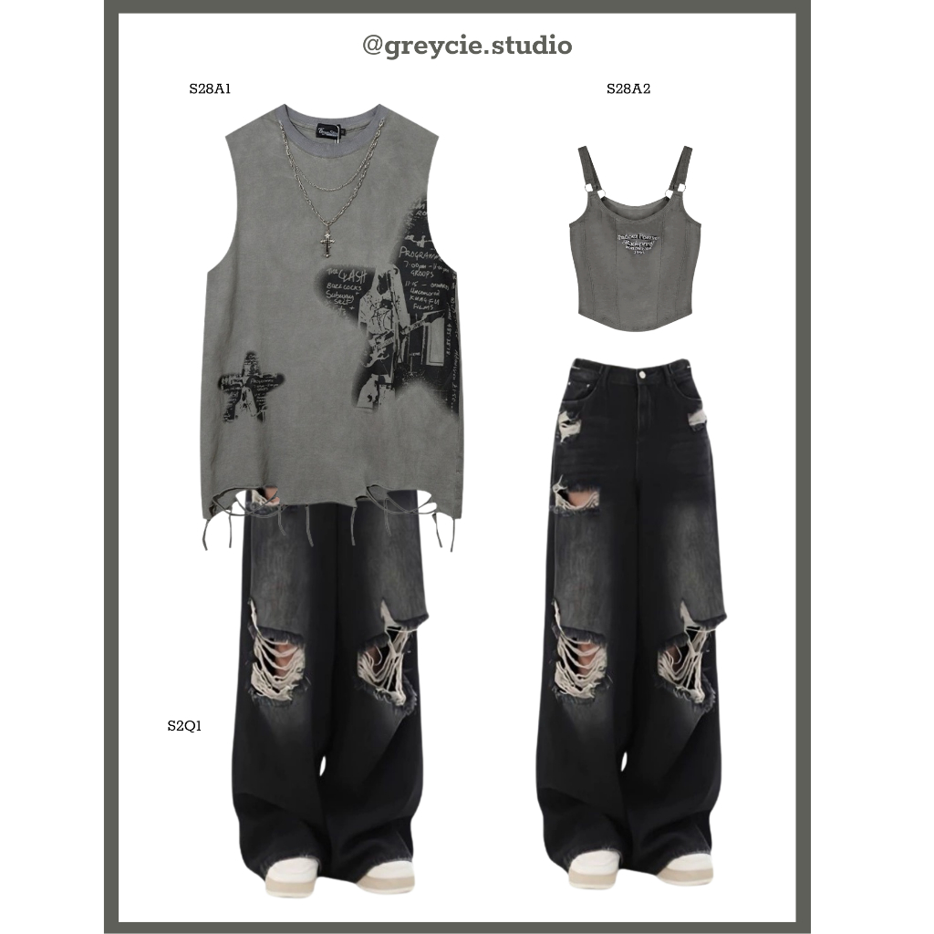 [Sẵn] GREYCIE Set đồ đôi couple tanktop, áo hai dây nữ quần jeans ống ...
