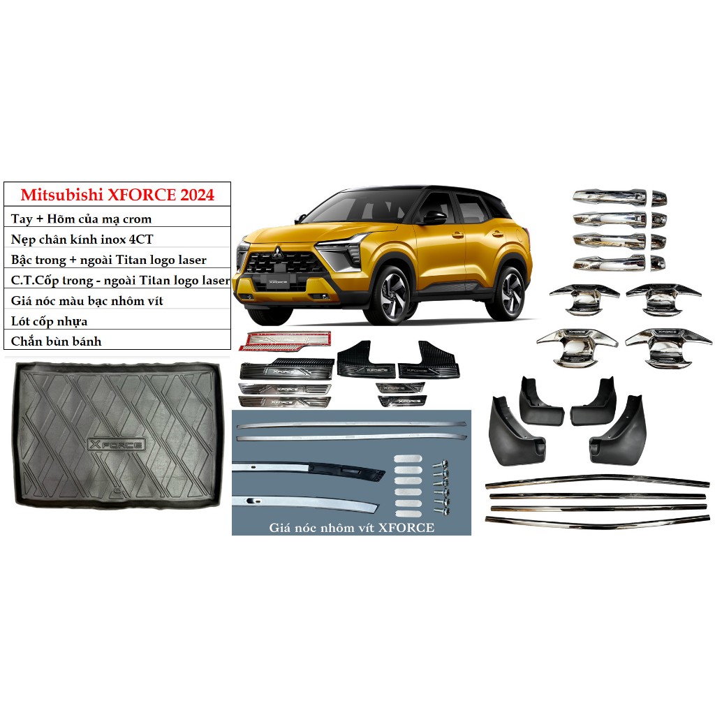 Các phụ kiện theo xe ô tô Mitsu Xforce 2024 2025, ốp trang trí nội ...