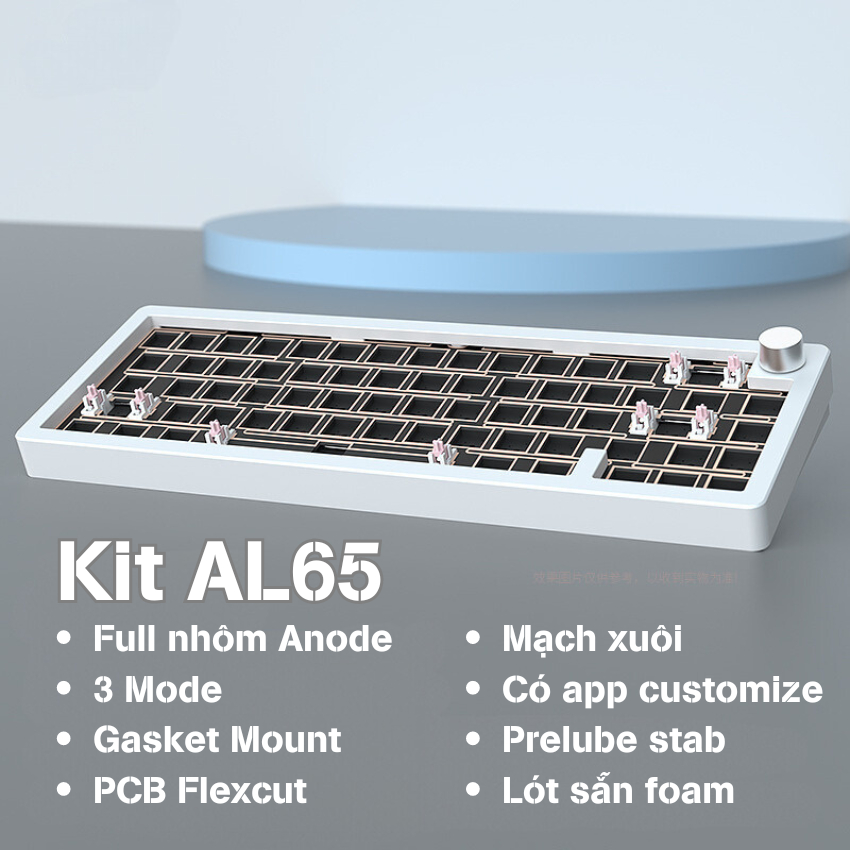 Kit bàn phím cơ Full nhôm CNC AL65 3 mode mạch xuôi, lót sẵn foam, dán ...
