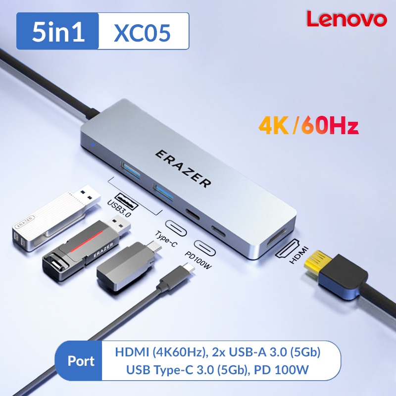 Hub Type C Lenovo Thinkplus | Chuyển USB-C to HDMI 4K PD 100W RJ45 SD ...