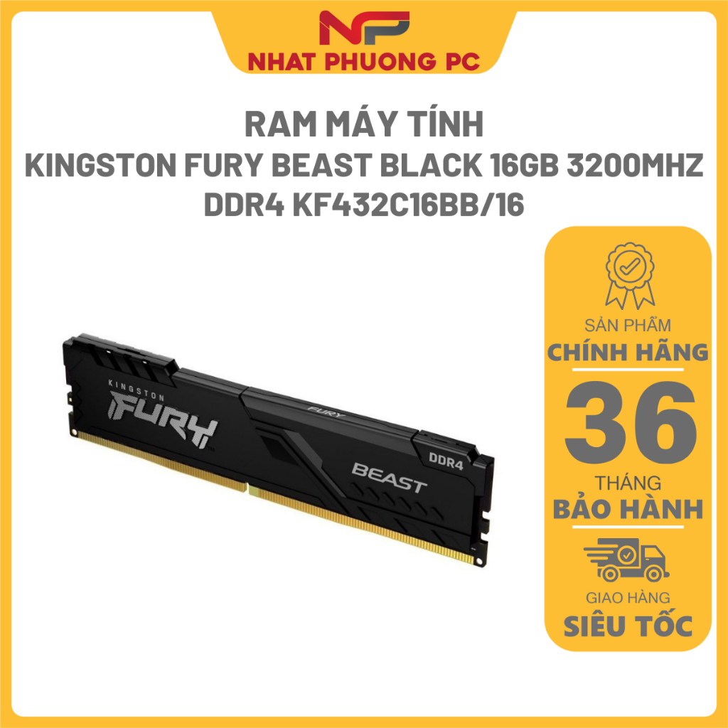 Ram PC Kingston Fury Beast Black 16GB 3200MHz DDR4 KF432C16BB/16 | Shopee Việt Nam