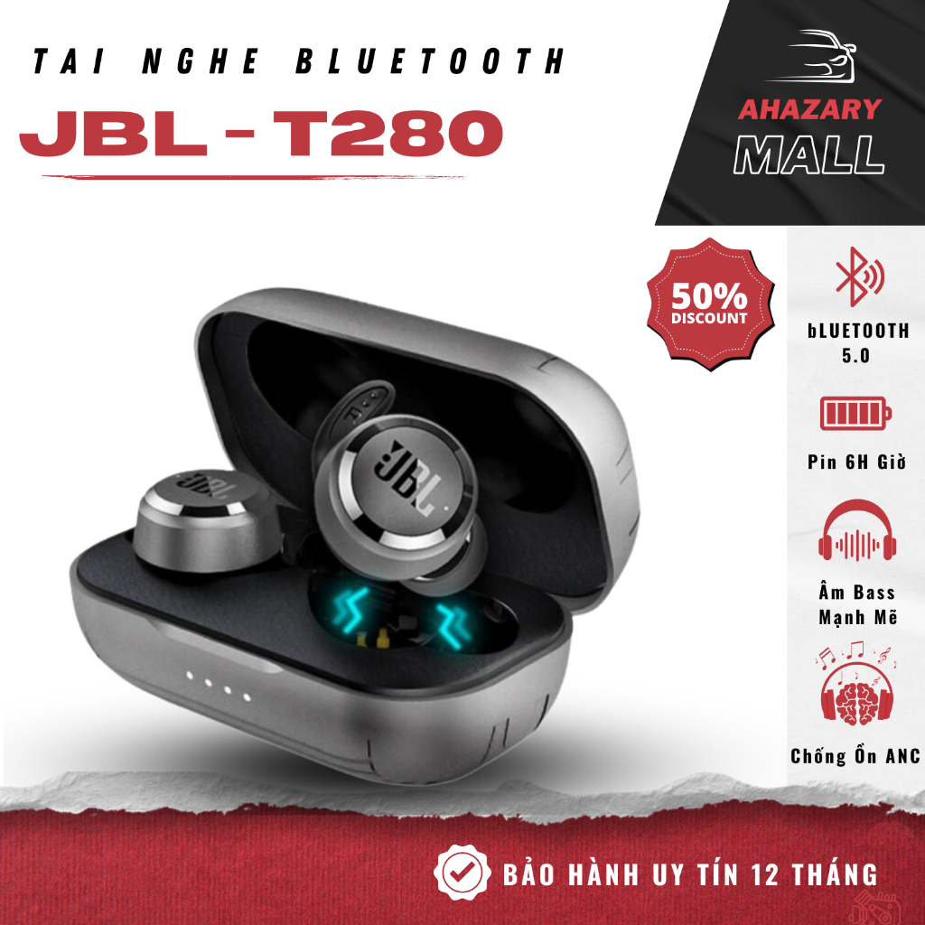 Tai Nghe Bluetooth JBL T280 , Công nghệ JBL Signature Sound , Chống Nước Và Bụi IP54 Bluetooth 5 ...