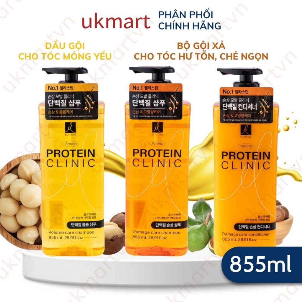 Dầu gội - xả Protein Hàn Quốc mọc tóc, giúp dày tóc Elastine Amino Protein Clinic 855ml | Shopee ...