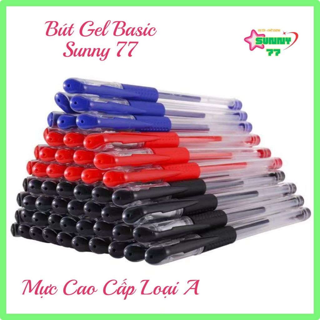 Bút Gel Basic, Bút Bi Nước Đen Xanh Đỏ Nhanh Khô Ngòi 0.5mm, Văn Phòng ...