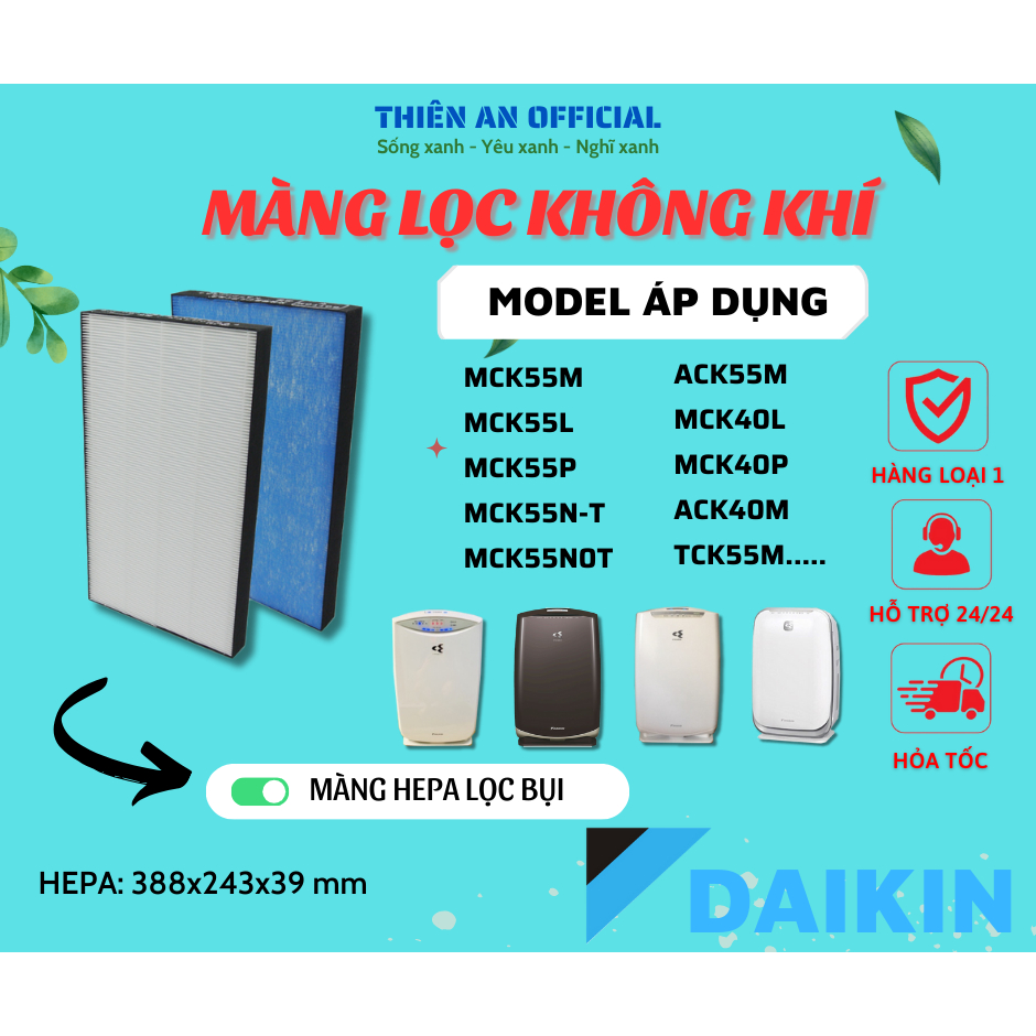 Màng lọc không khí Daikin: MCK40, ACK40, TCK40, MCK55, TCK55, ACK55,... Màng lọc Hepa, màng lọc ...