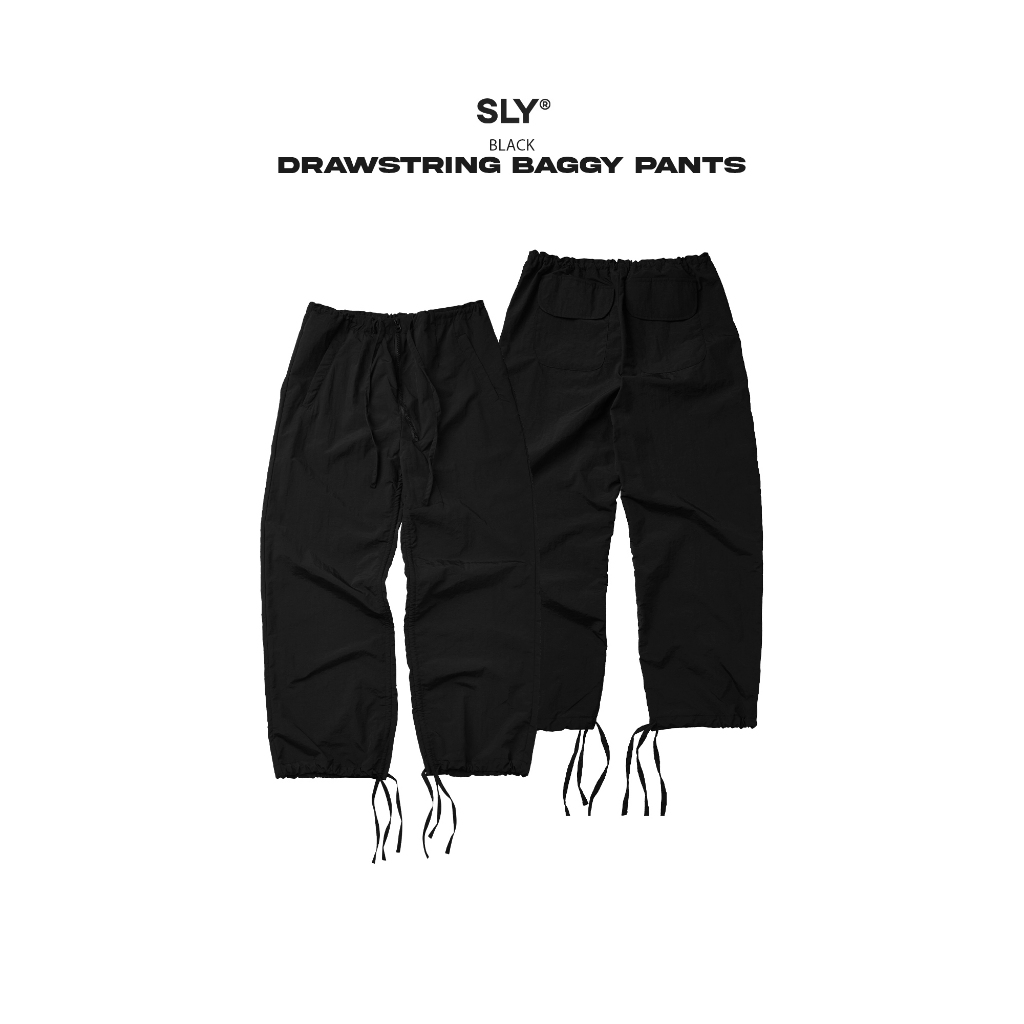 Quần dù ống rộng SLY Baggy Drawstring Pants màu đen | Shopee Việt Nam