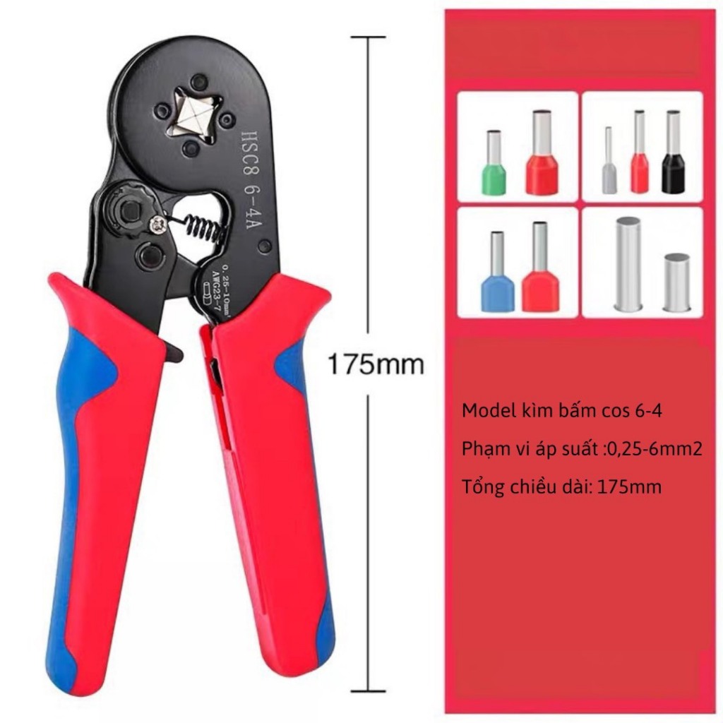 Combo kìm bấm cos vuông và hộp 1200 cos pin ống tròn,bộ kìm bấm cos đa năng,hộp đầu cos kim ...