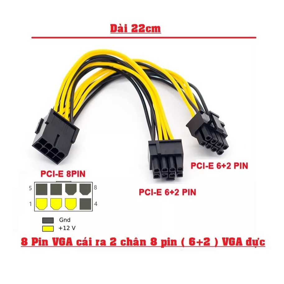 Dây chuyển nguồn VGA 8 pin ra 2x 8Pin (6+2) cấp nguồn cho card VGA ( sử ...
