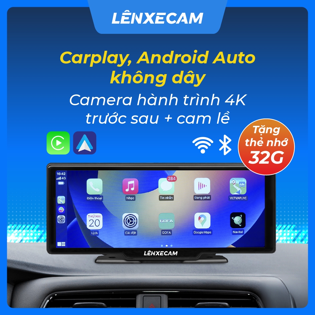 Lenxecam Carplay, Android Auto không dây. Camera hành trình 4k trước ...