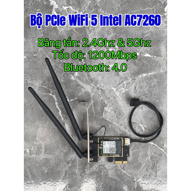Bộ PCIe WiFi Intel AC7260 băng tần 2.4 & 5GHz, tích hợp bluetooth lắp ...