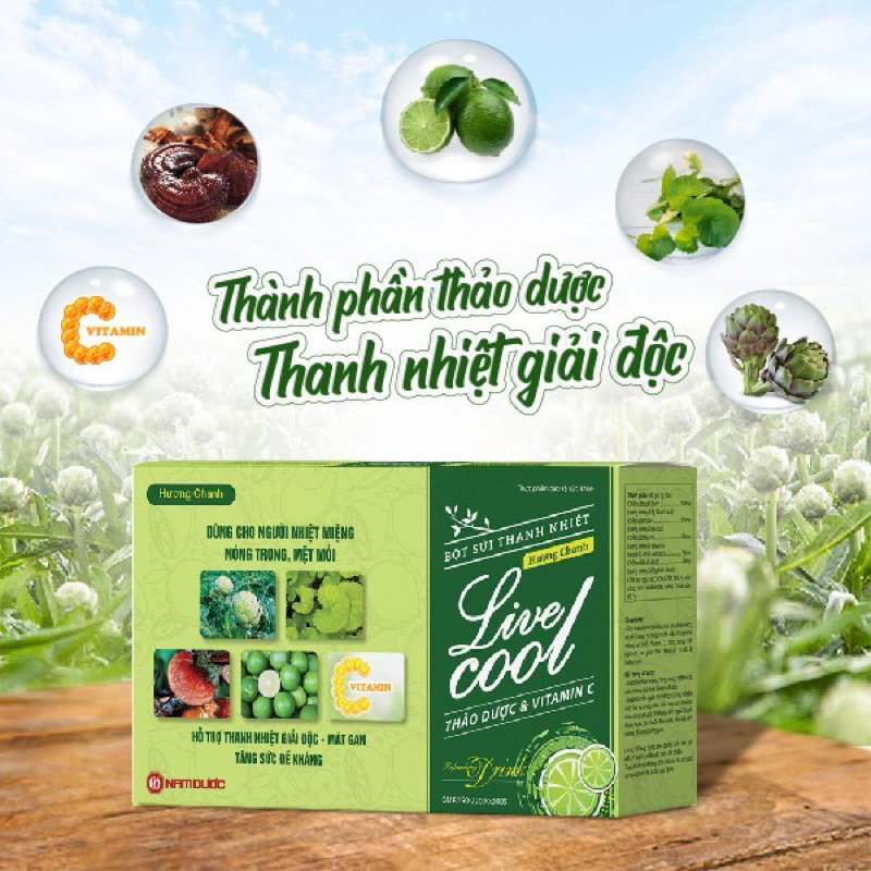 LIVE COOL ( hộp 10 gói ) thanh nhiệt, giải độc, mát gan . Vị chanh, dưa ...