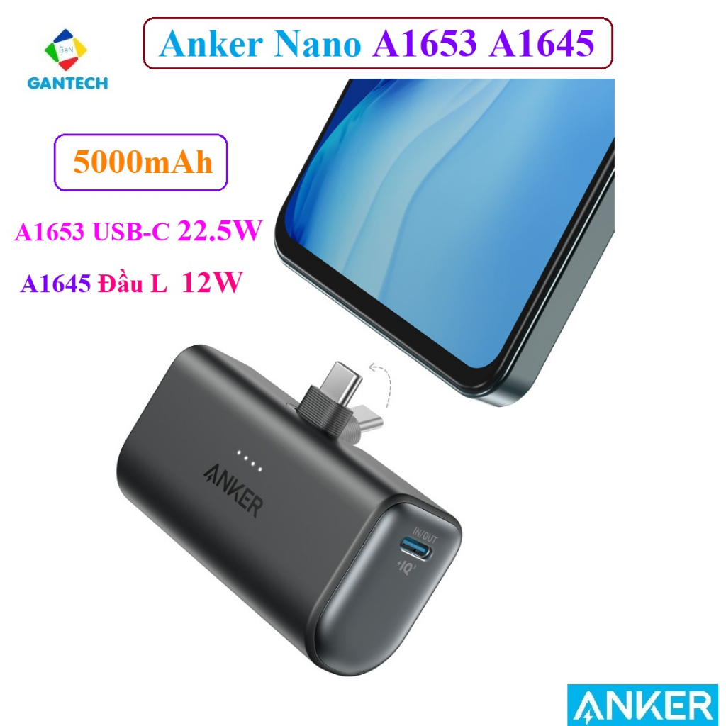 Pin sạc dự phòng Anker A1645 A1653 5000mAh sạc nhanh 22,5W 20W 12W ...