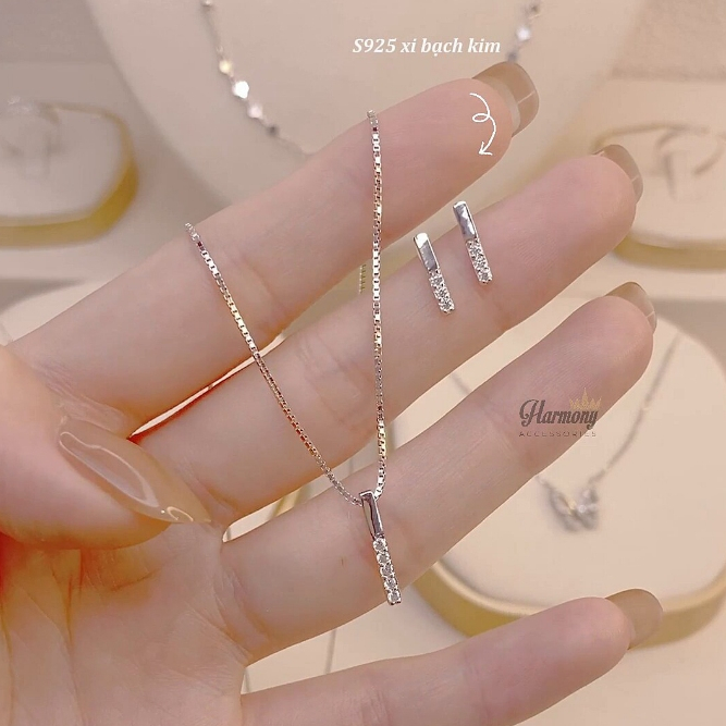 Set bộ trang sức dây chuyền và khuyên tai combo mặt chữ I đá xinh xắn, sang chảnh | HARMONY ...