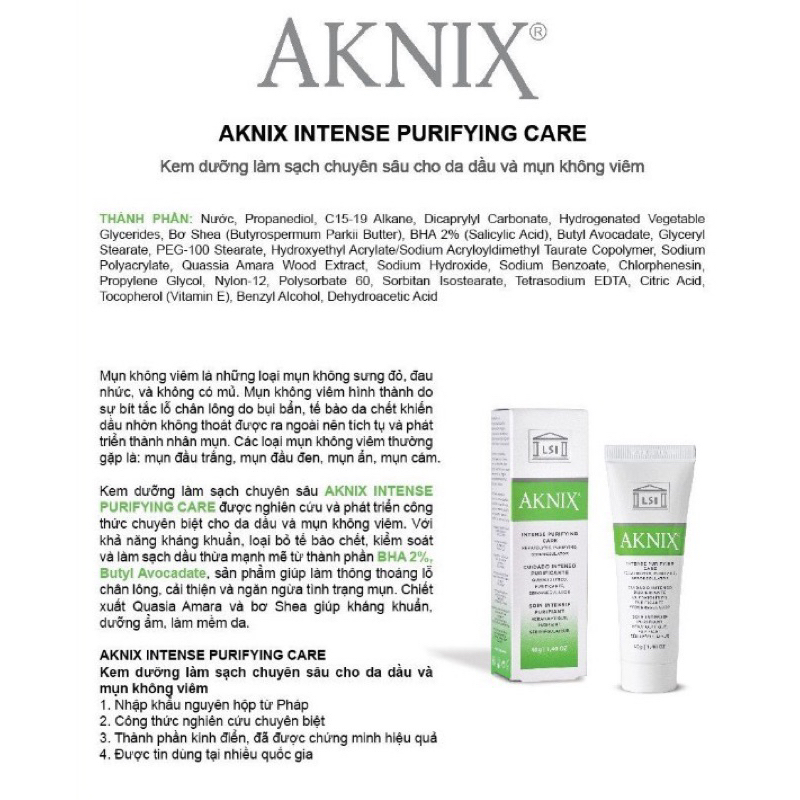 Kem Dưỡng Da Dầu Mụn Không Viêm AKNIX INTENSE PURIFYING CARE 40g - Dr ...