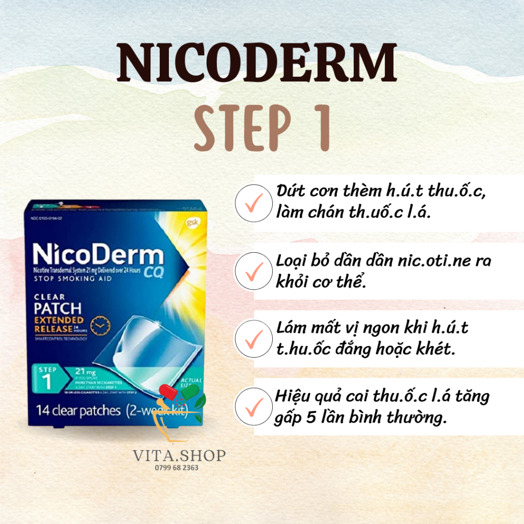Miếng dán cai thuốc Nicoderm Step 1 21mg hộp 14 miếng Chính Hãng Mỹ ...
