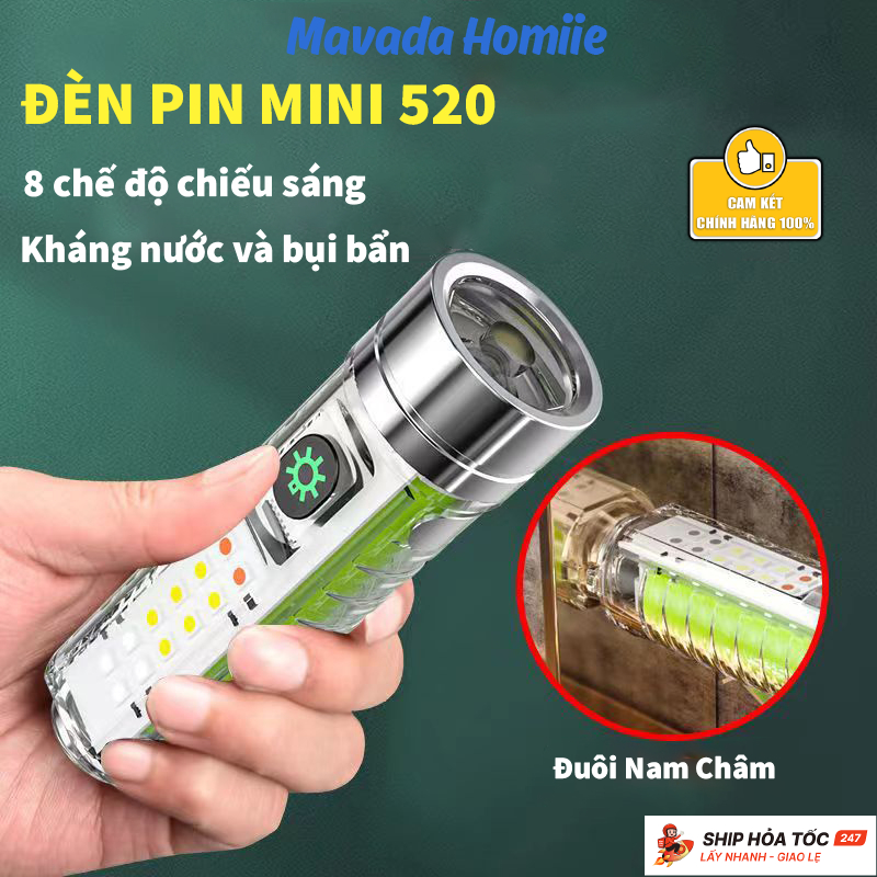 Đèn Pin Cầm Tay Mini 520 Móc Khóa Với 8 Chế Độ Sáng Kháng Nước,Bụi Nam Châm Đuôi Đèn,Chuẩn Pin ...