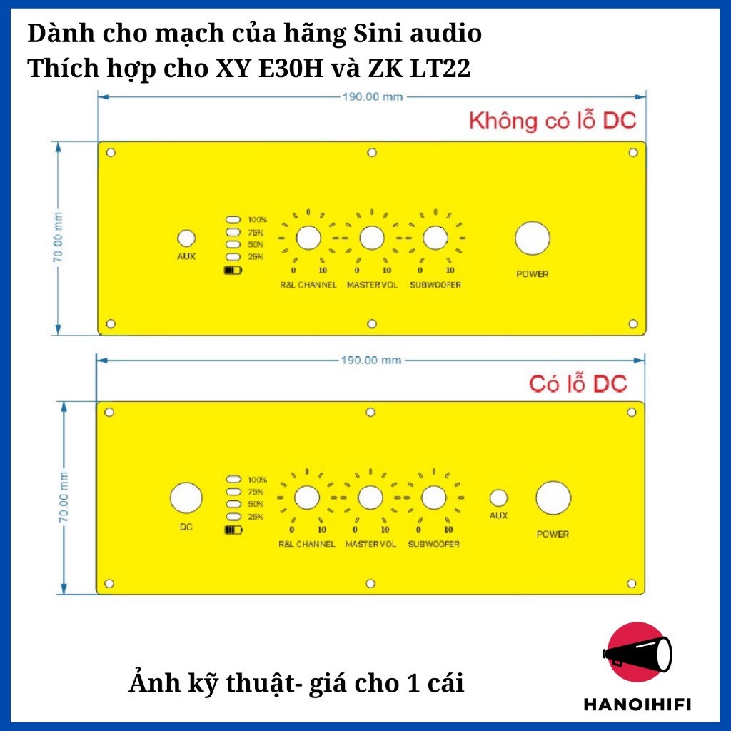 Mặt control ALU xước cho mạch Whuzhi audio ZK-502T,ZK-302T,ZK-152, KRC 2.1, Gem 2.1, ZK TB21 ...