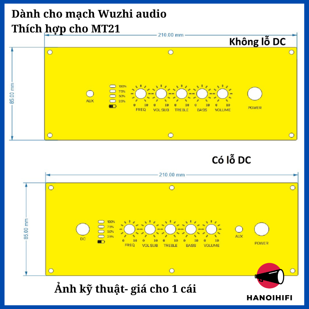 Mặt control ALU xước cho mạch Whuzhi audio ZK-502T,ZK-302T,ZK-152, KRC ...