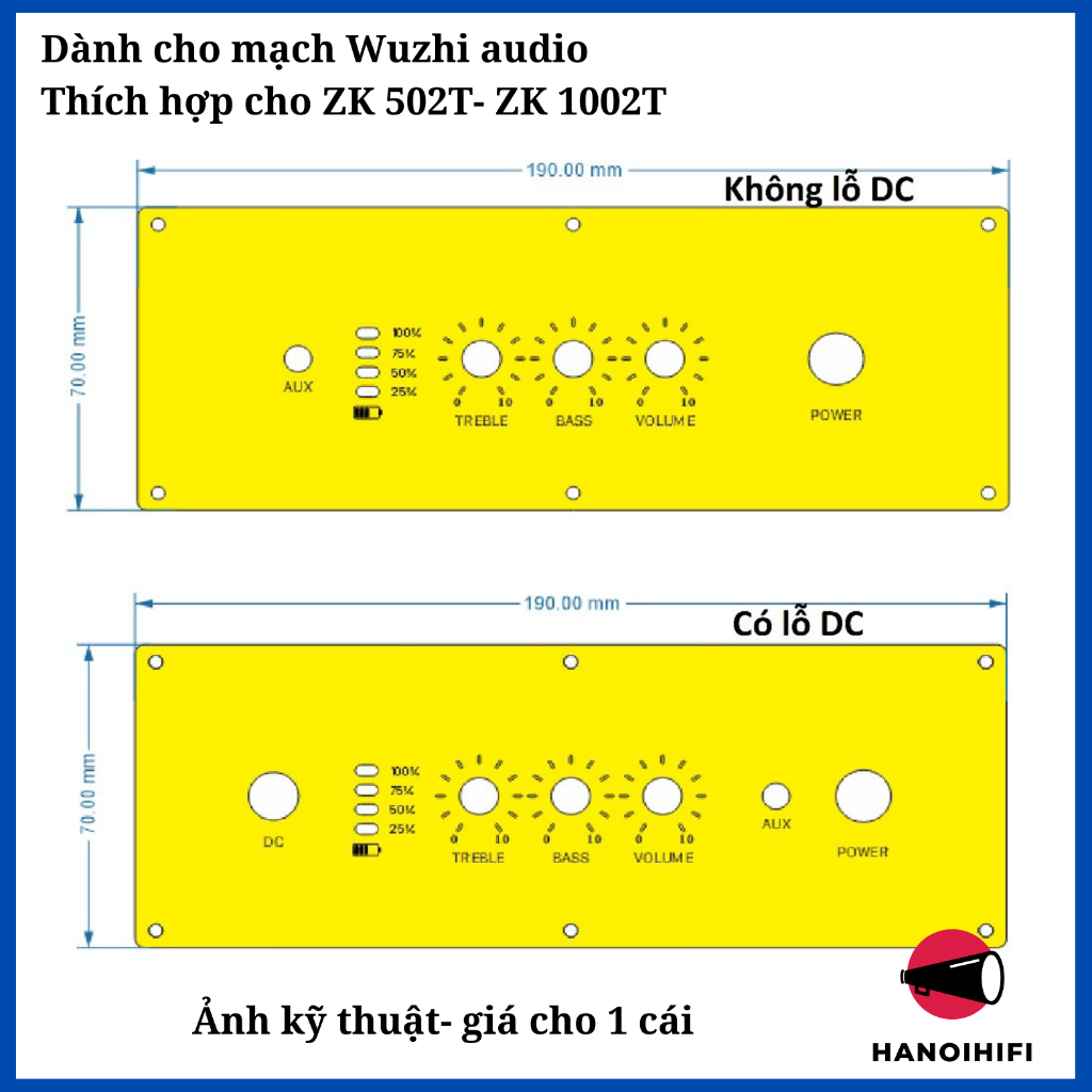 Mặt control ALU xước cho mạch Whuzhi audio ZK-502T,ZK-302T,ZK-152, KRC ...