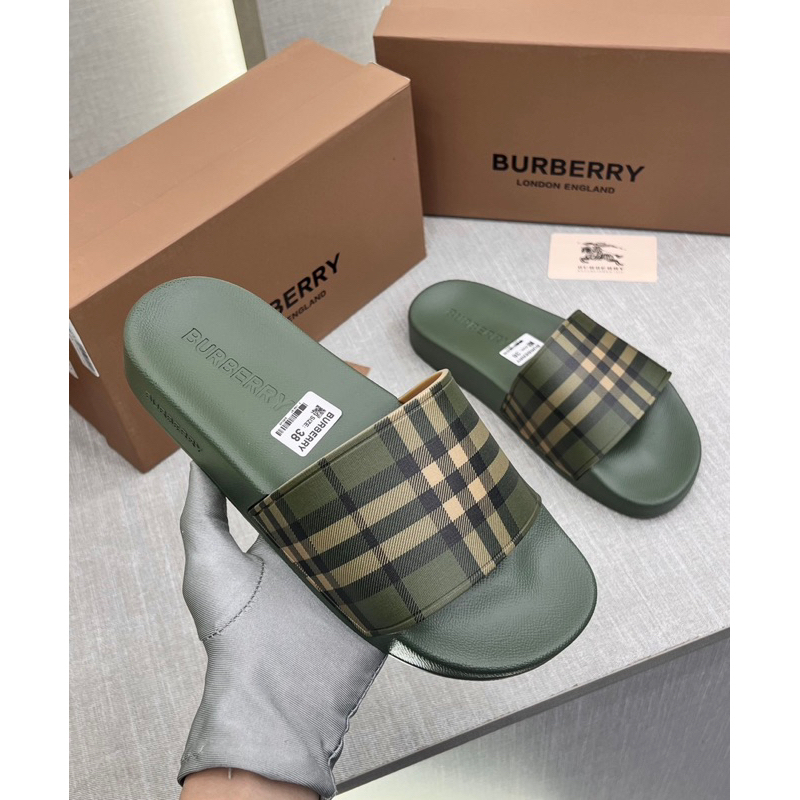 Dép BBR xanh quai ngang nam phong cách, họa tiết kẻ sọc thời trang, màu ...