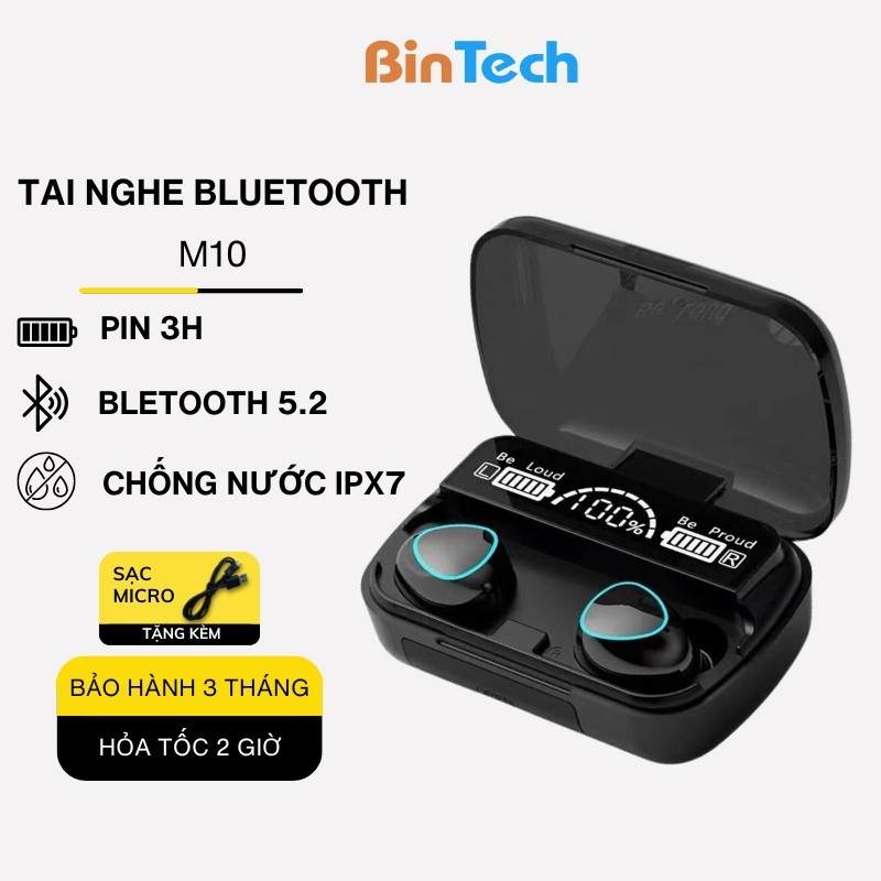 Tai nghe bluetooth M10 Pin Trâu 3500maH âm thanh trung thực, đèn Led đẹp mắt, hộp sạc có màn ...
