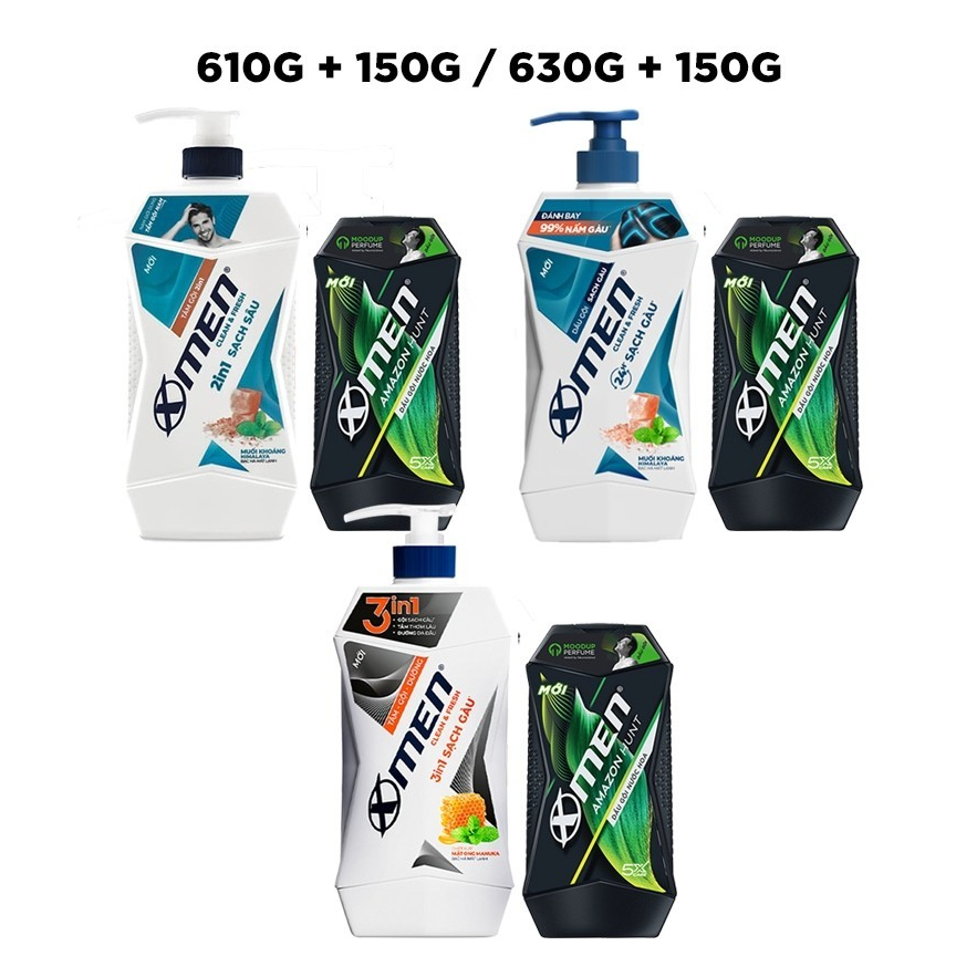 [Mua 1 Tặng 1] Combo Xmen Clean & Fresh Tắm Gội Dưỡng 3IN1 610G -Tắm Gội 2IN1 630G- Dầu Gội Sạch ...