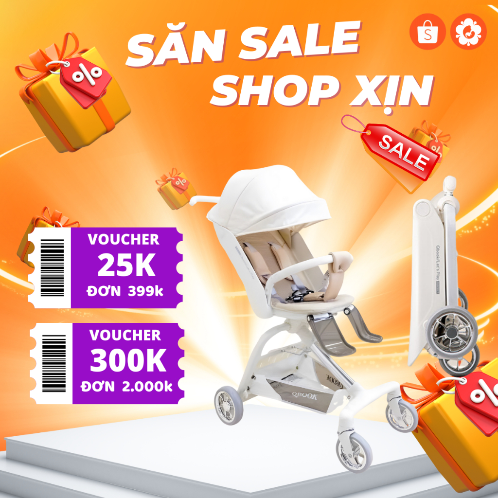 Xe đẩy du lịch gấp gọn QBook QQ-0201, chê độ xoay, ngă lưng dành cho bé ...