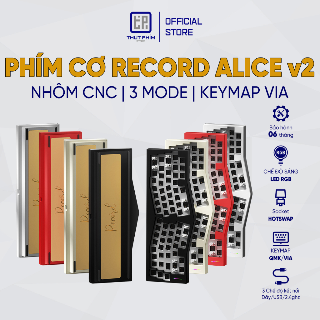 Kit bàn phím cơ RECORD ALICE v2 3 mode kết nối RGB keymap VIA Thụt Phím ...