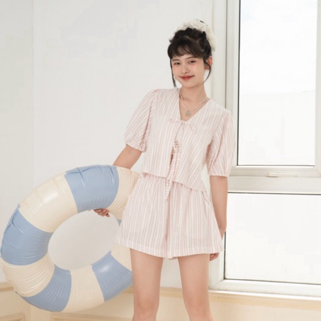 Dóra the label - Set linen áo tay bồng dây nơ và quần short MOKA SET ...