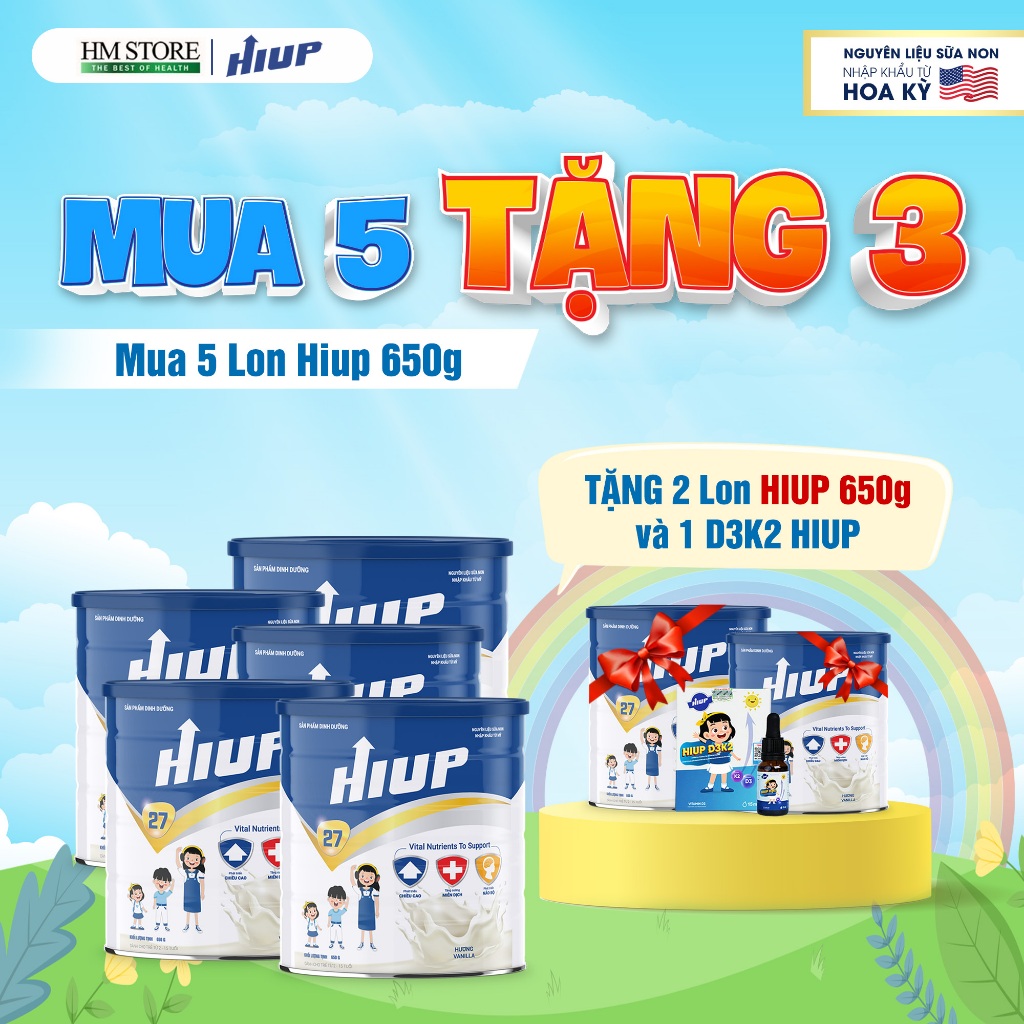 HIUP - COMBO 5 TẶNG 3 (2 HIUP 400g Và 1 D3K2) Tăng Chiều Cao, Tăng Cân Cho Trẻ 2-15 Tuổi - Lon ...