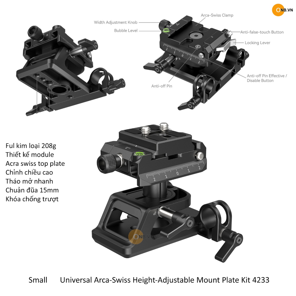 Small-Rig Universal Arca-Swiss Height-Adjustable Base Plate Kit 4233 ...