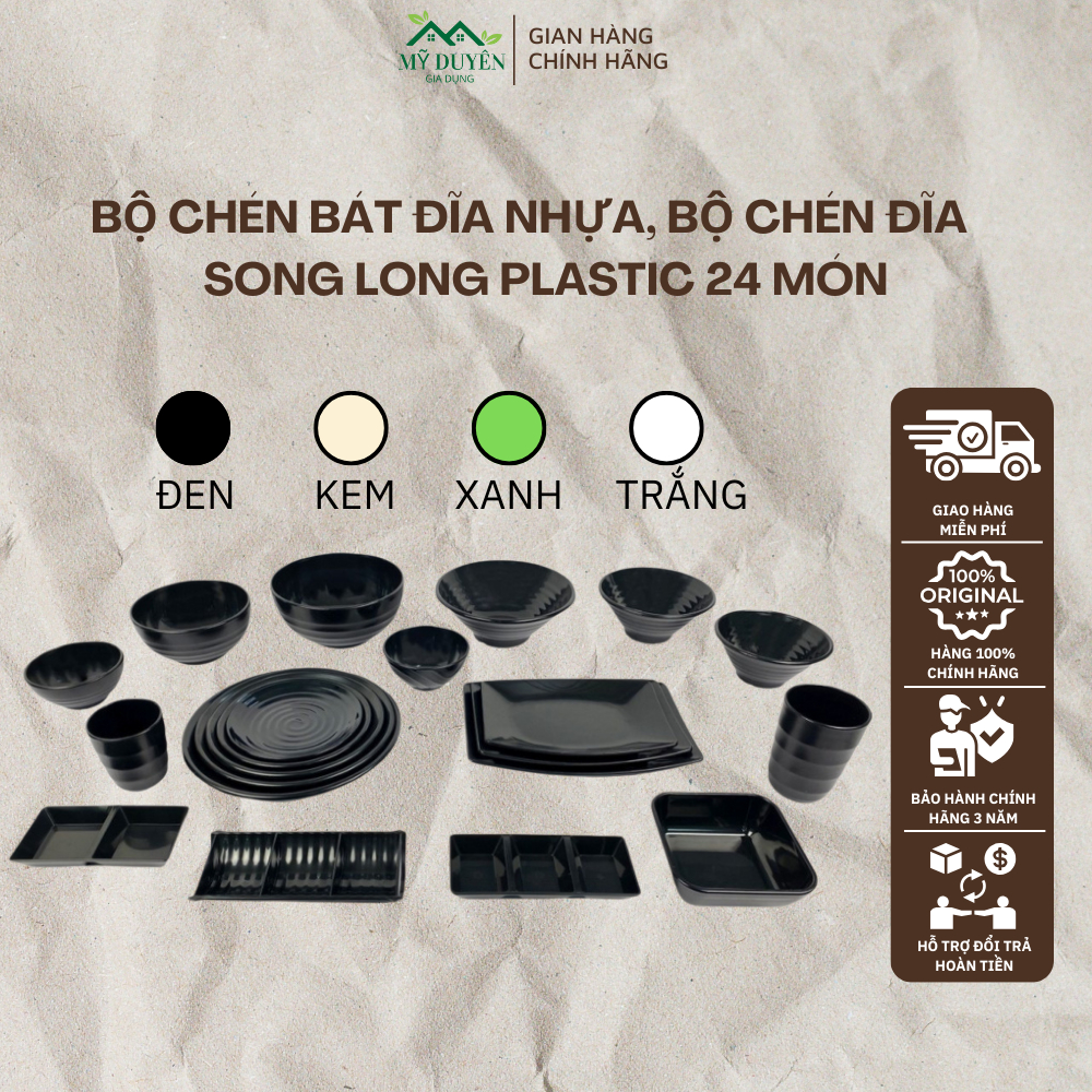 Bát đĩa nhựa, chén đĩa mica Song Long 24 món, set bát đĩa quốc dân chất ...