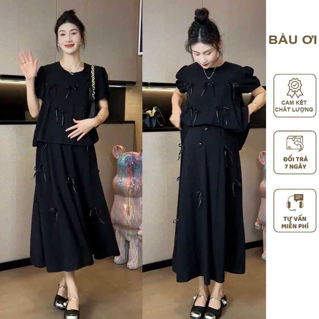 SET ĐẦM VÁY BẦU MẶC HÈ GỒM ÁO CỘC TAY VÀ CHÂN VÁY DÁNG SUÔNG FREESIZE V875 - VÁY BẦU TIỂU THƯ ...