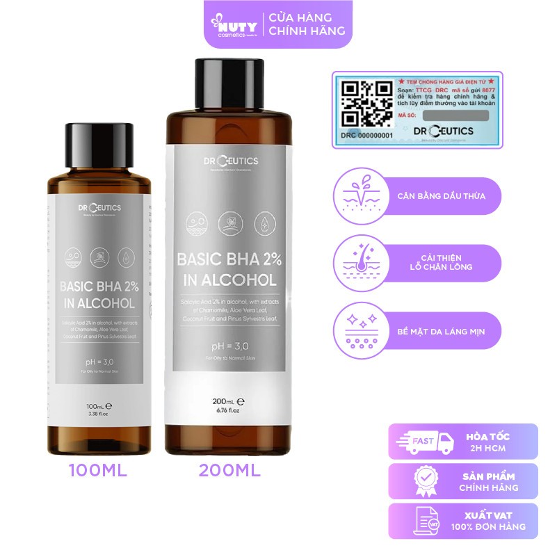 Nước Cân Bằng DrCeutics Basic BHA 2% In Alcohol (100ml, 200ml) | Shopee Việt Nam