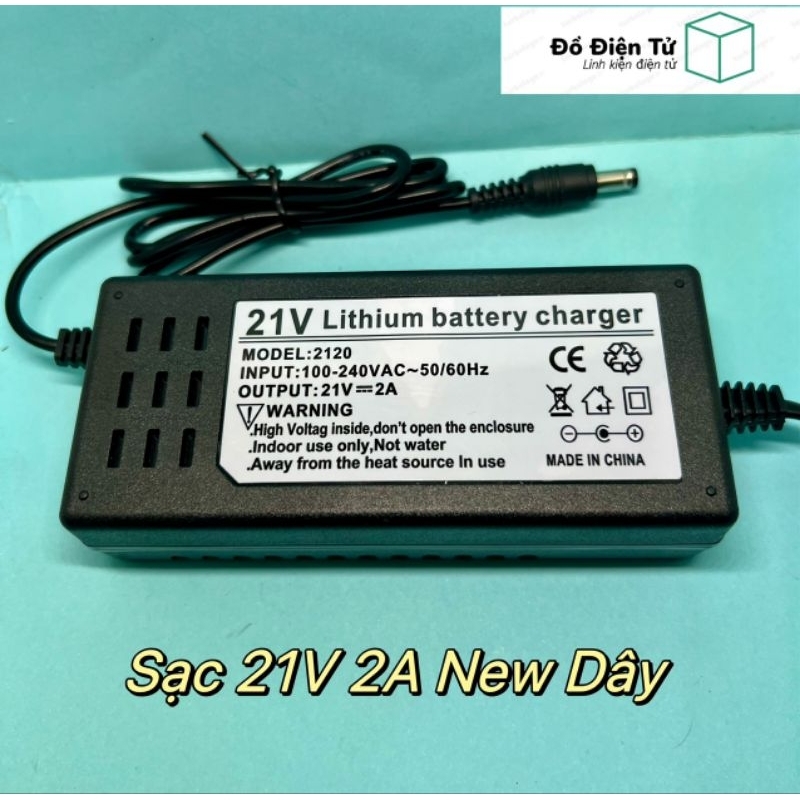 Sạc 21V 2A loại tốt 2 đầu dây, sử dụng cho pin 5S 18V/21V Li-ion có đèn ...