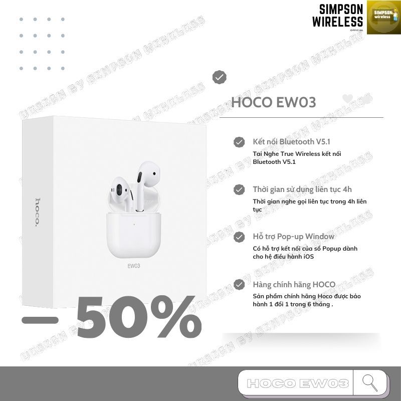 Tai nghe Bluetooth Hoco EW03/EW03 Plus | Shopee Việt Nam