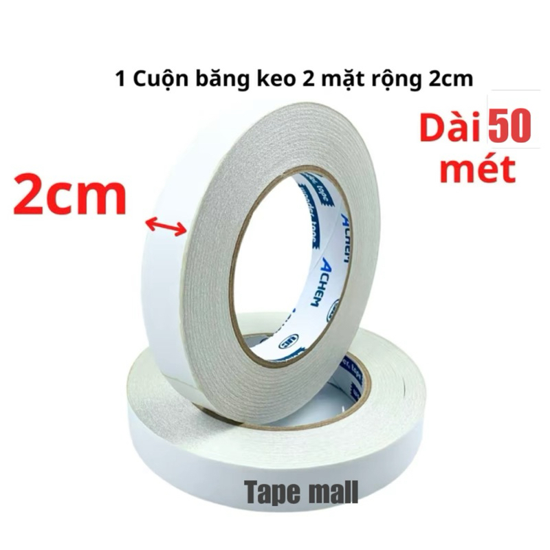 Băng keo 2 mặt 1cm 2cm dài 50met keo siêu dính. [Tape Mall] | Shopee ...
