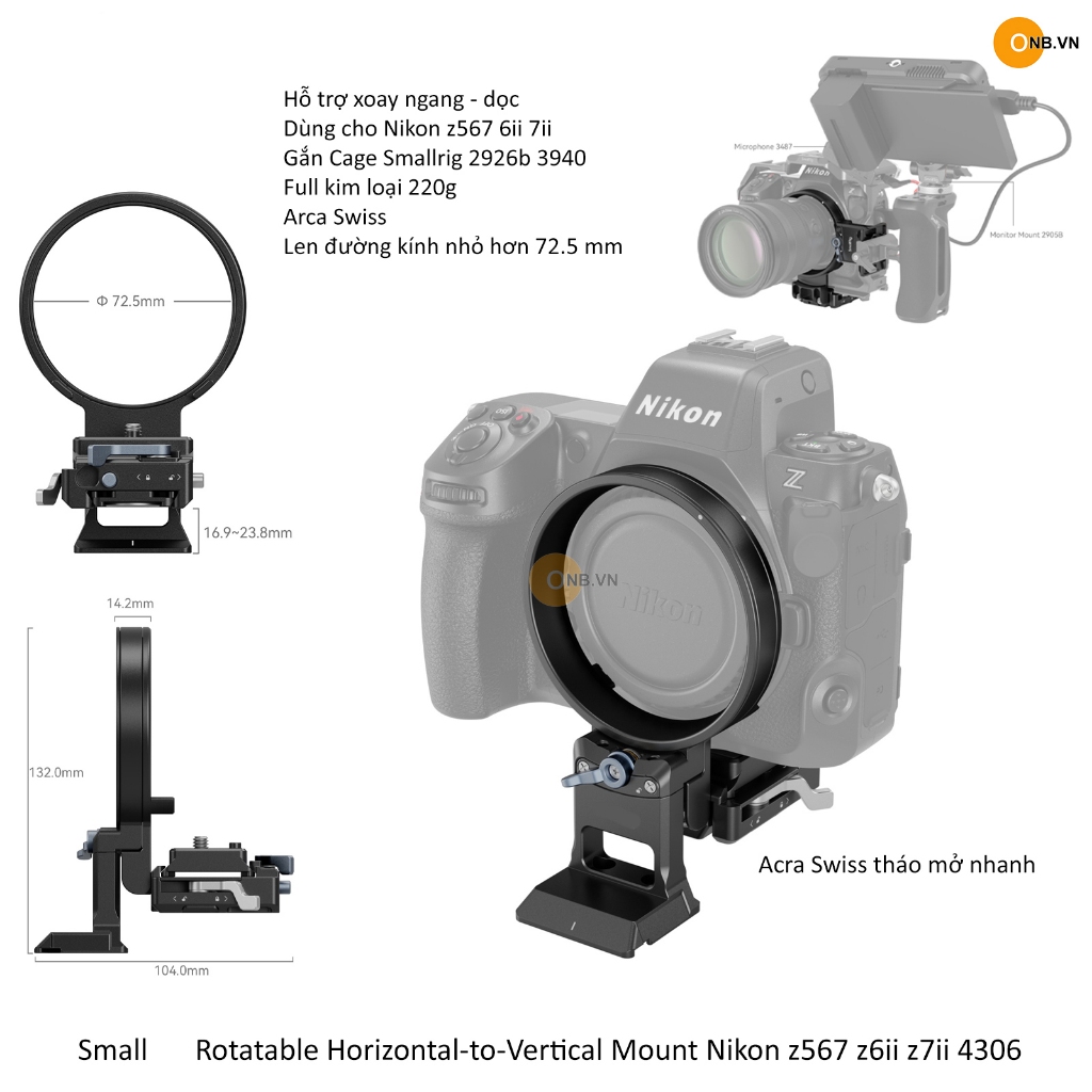Small -Rig Rotatable Horizontal-to-Vertical Mount Plate Nikon z567 z6ii ...