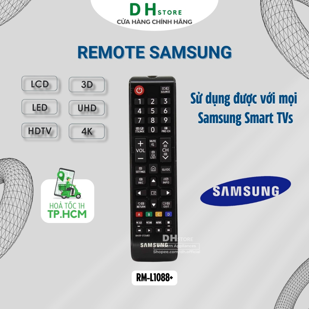 Remote điều khiển TV Samsung RM-L1088+, smart, internet, youtube, Điều khiển đa năng bấm được ...