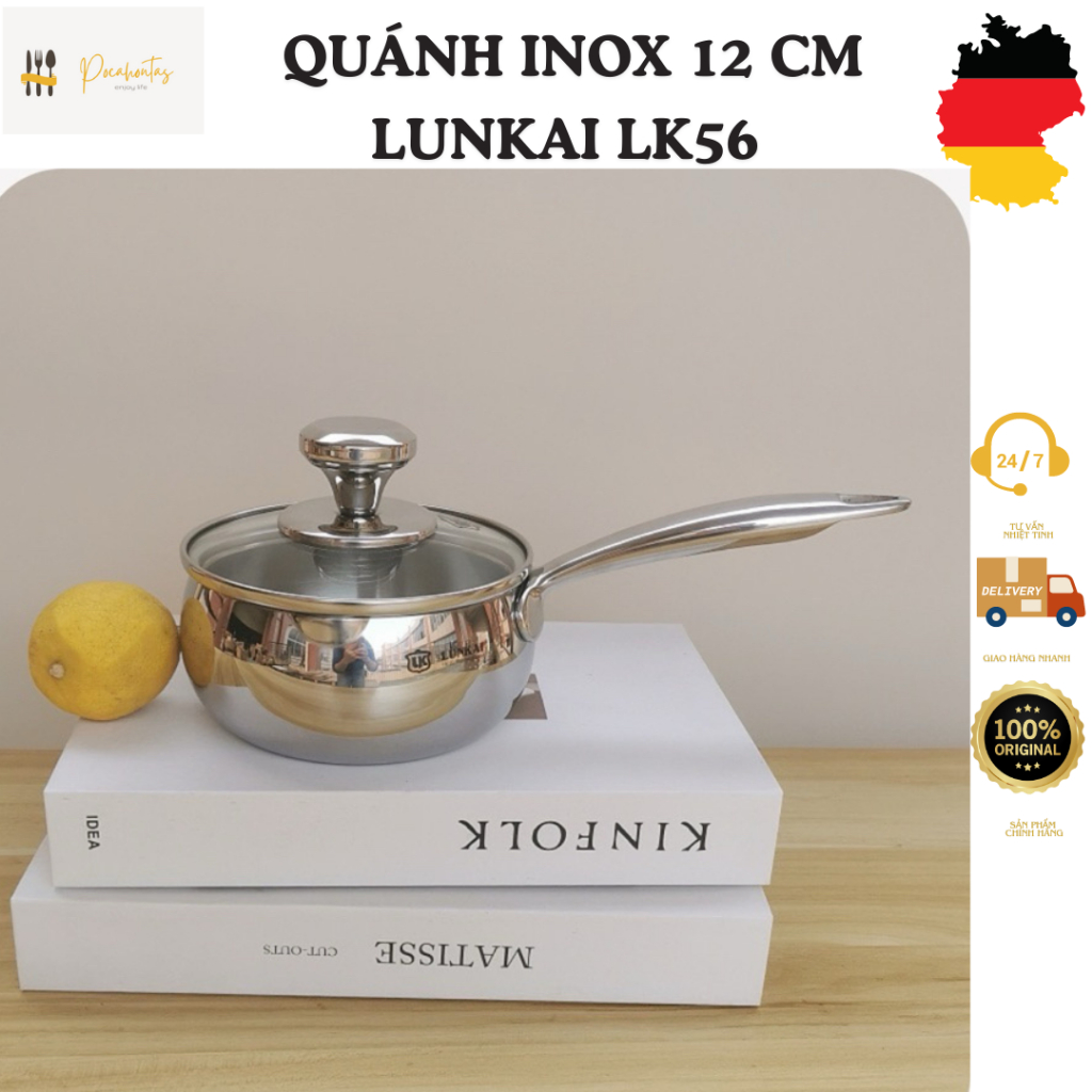 Quánh inox LUNKAI 12 cm, quánh nấu cháo, quánh nấu đồ ăn dặm, quánh ...