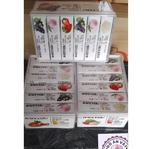 Bán sỉ kẹo sữa vị hoa quả Trung Quốc KATEYOU hộp 30 gói 17g đồ ăn vặt trung,đồ ăn cổng trường ...