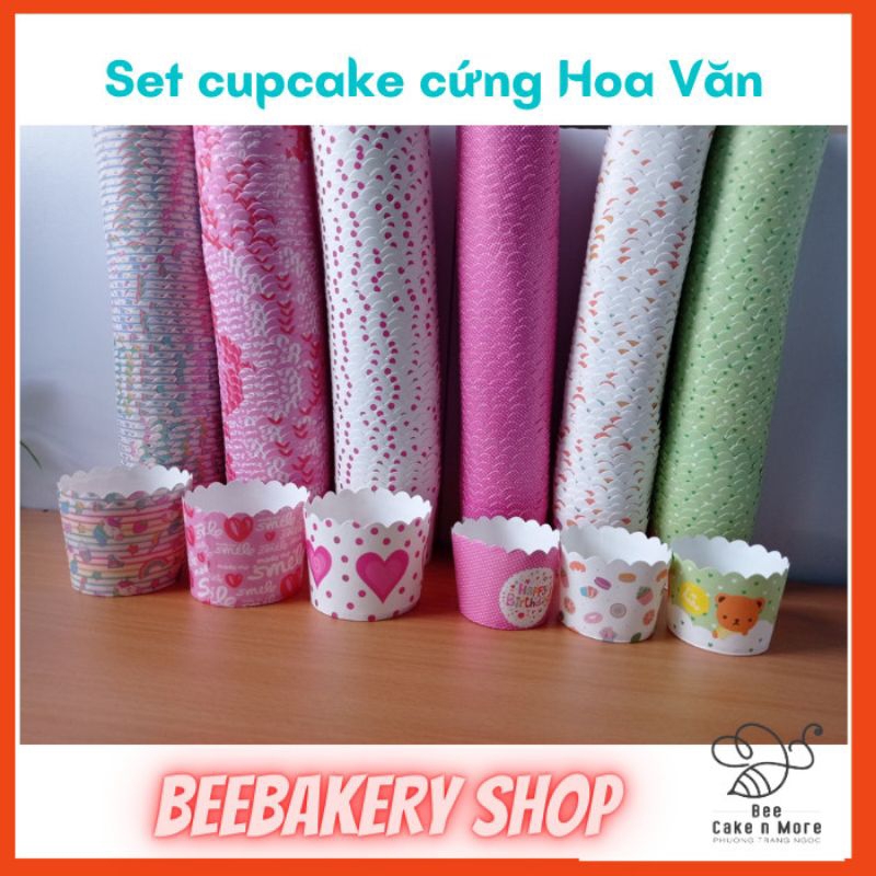 Set 50 cái ly giấy cupcake làm bánh muffin, bông lan...(loại cứng Hoa ...