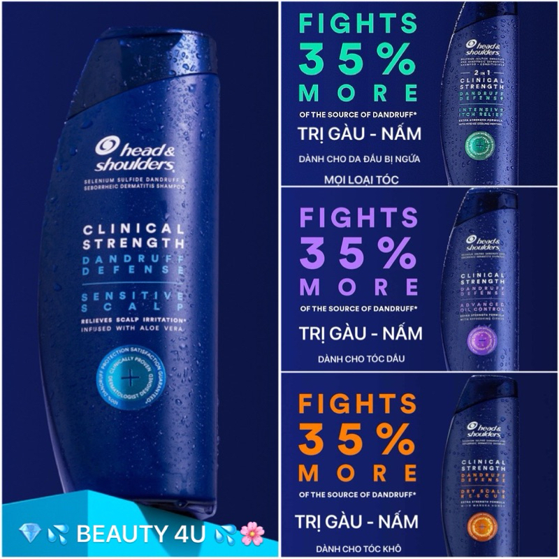 XANH DƯƠNG - DẦU GỘI GIẢM GÀU HEAD & SHOULDERS CLINICAL STRENGTH DANDRUFF DEFENSE SENSITIVE ...