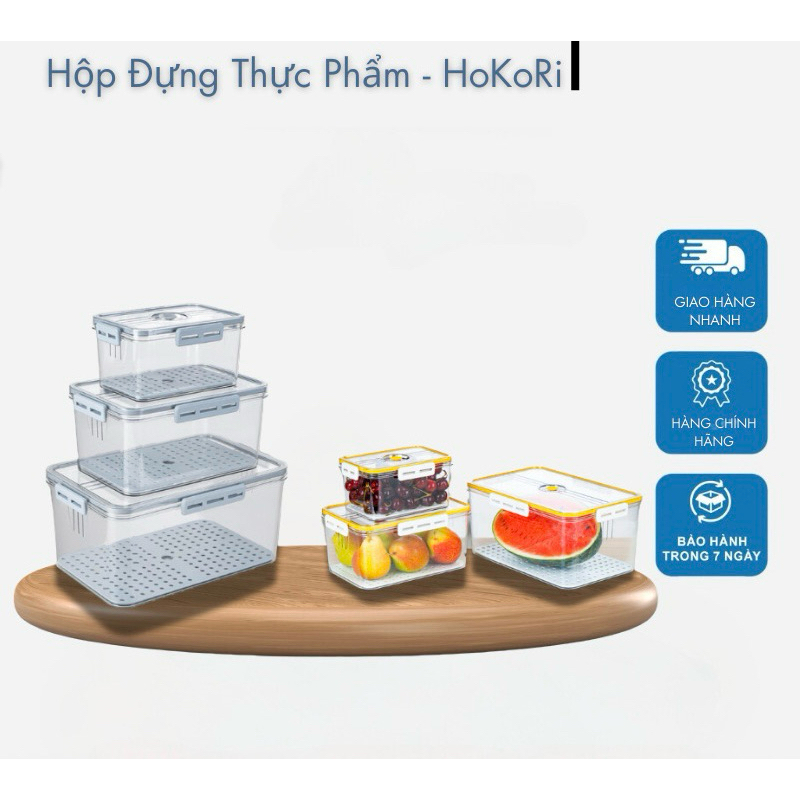 Bộ 3 Hộp Đựng Thực Phẩm Chữ Nhật hàng cao cấp Hokori có khoá cài nhựa trong suốt sang trọng an ...