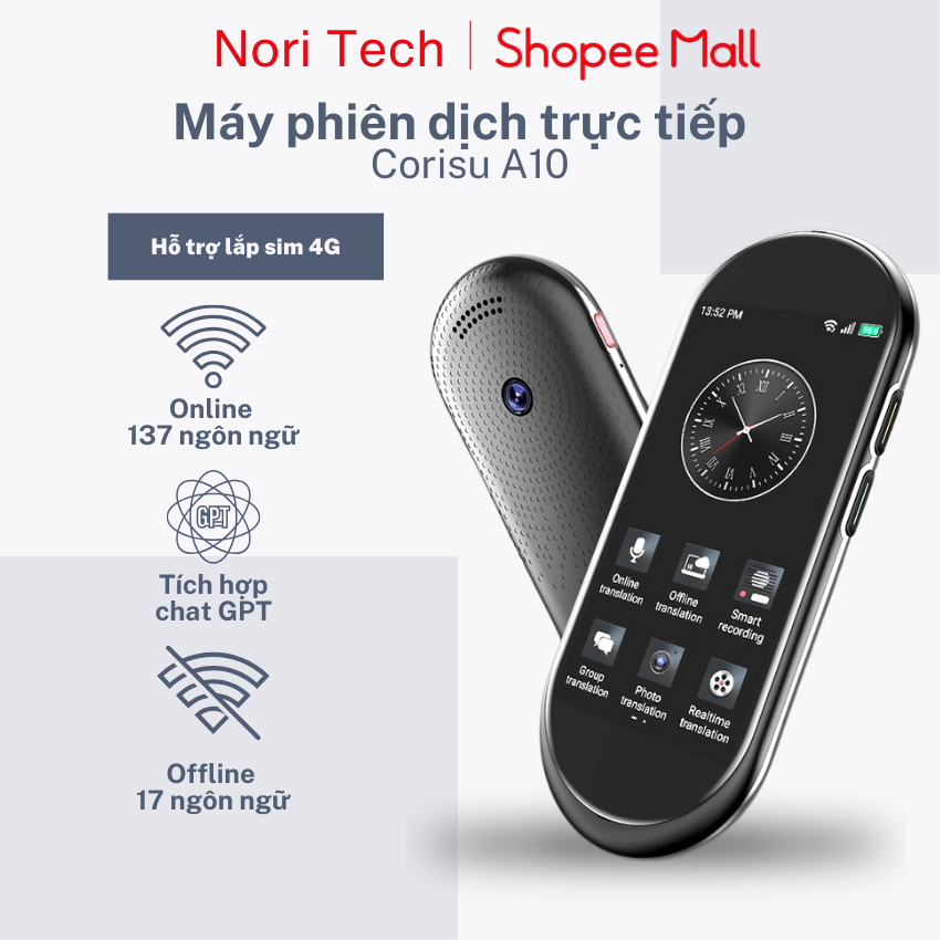 Máy phiên dịch đa ngôn ngữ Corisu A10 Sim 4G tích hợp chat GPT máy ...